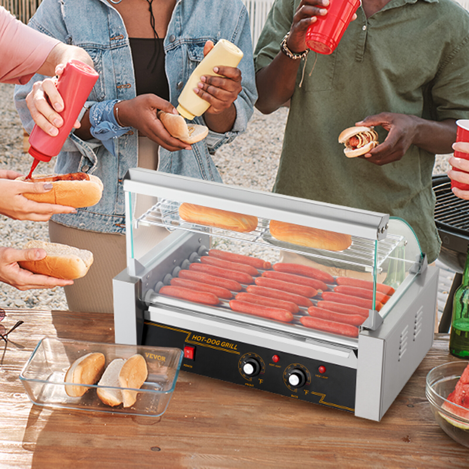 VEVOR Electric 18 Hot Dog 7 Roller Grill Cooker Warmer Bun Sausage ...