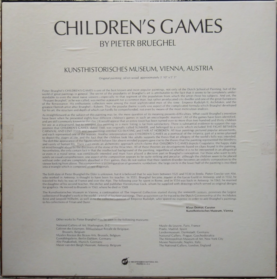 Children's Games by Pieter Brueghel-1969 Springbok Jigsaw Puzzle-500 ...