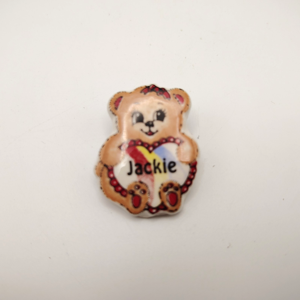 Teddy Bear Holding Heart Ceramic Lapel Hat Pin Personalized 'Jackie ...