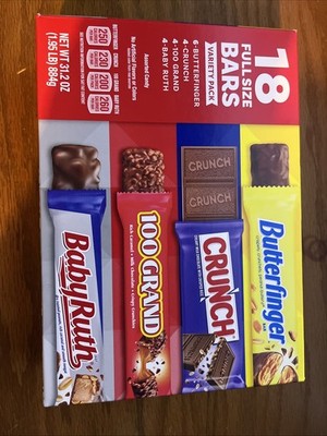 18 Full Size Chocolate Bars Variety Pack Butterfinger Crunch 100 Grand ...