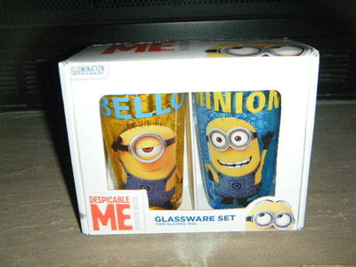 1 IN A MINION MINIONS BLUE & YELLOW BELLO TINT X 2 PINT 16 OZ GLASS SET ...