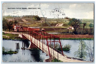 Manitowoc Wisconsin WI Postcard Manitowoc Rapids Bridge Aerial View ...