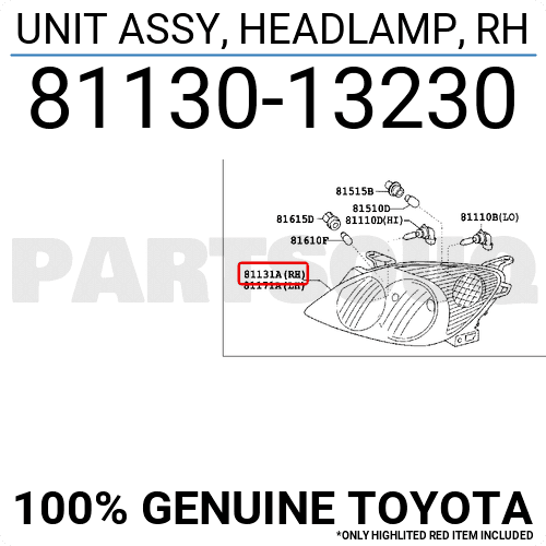 8113013230 Genuine Toyota UNIT ASSY, HEADLAMP, RH 81130-13230 | eBay
