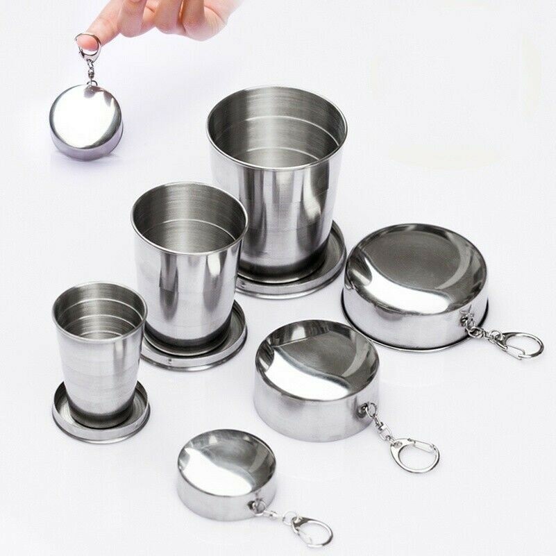 1X Stainless Steel Collapsible Folding Cup Mug Travel Keychain Camping ...