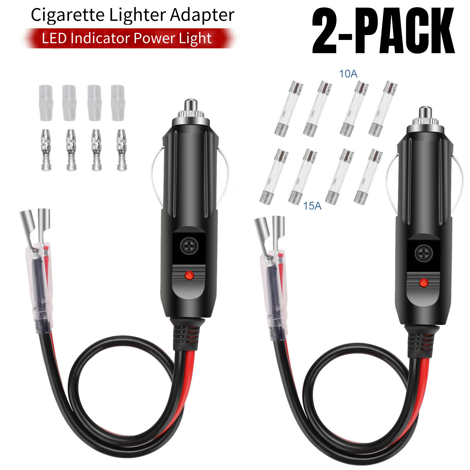 2 Pack 12V Fused LED Light Cigarette Lighter Male Plug Replacement Kit ...