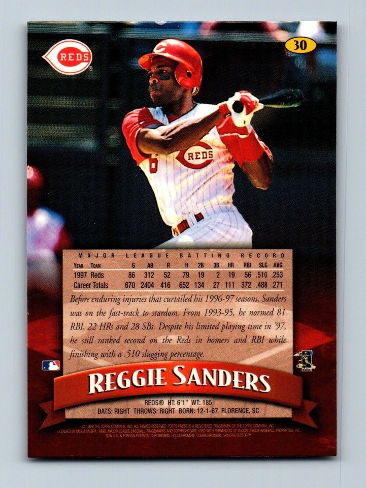 1998 Topps Finest Baseball #30 Reggie Sanders Reds | eBay