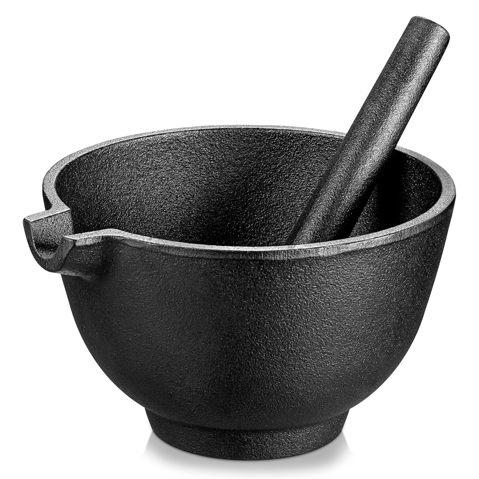 Cast Iron Mortar and Pestle Tool Set, 6.5 Inch Pestle and 3 Cup ...