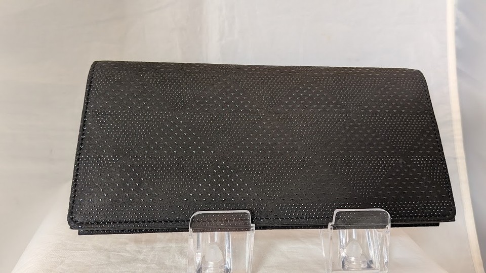 INDEN-YA Japan Leather Long Wallet Black Hishi Kiku Pattern Handmade ...