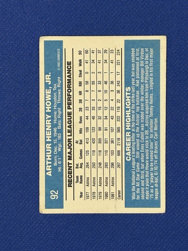 Art Howe #92 Signed 1982 Donruss MLB Baseball Card Astros AUTO ...