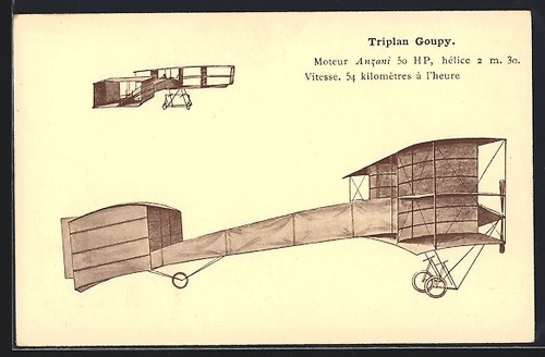 Flugzeug Triplan Goupy fliegt 54 km in einer Stunde, Ansichtskarte ...