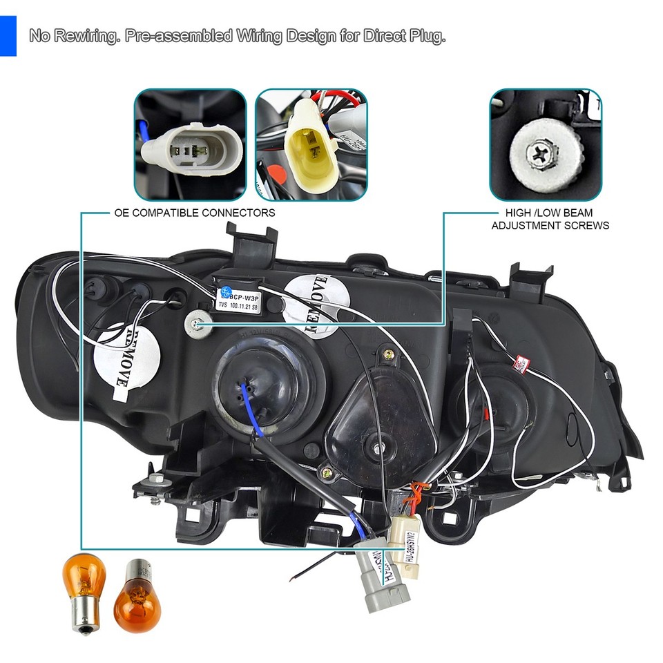 Fit 2001-2003 BMW E53 X5 Dual Halo Projector Headlights Black LED Strip ...