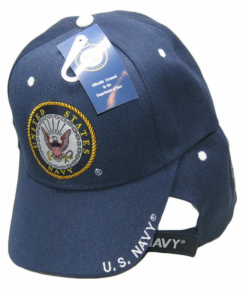 Blue United States US Navy Letters on Bill Emblem Embroidered Hat Cap ...