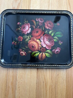 Vintage Zhostovo Tray Metal Hand Painted Russian USSR Large 18”x14” | eBay