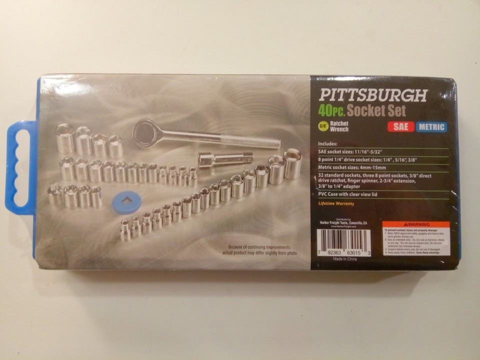 Pittsburgh 40 pc 3/8" Ratchet Socket Set SAE Metric | eBay