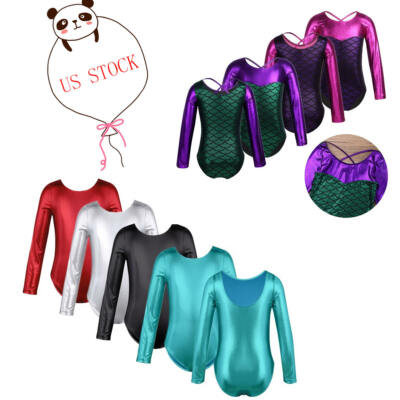 Girls Ballet Dance Leotard Gymnastics Fish Scale Long Sleeve Jumpsuit ...