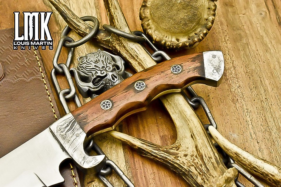 LMK Custom Kukri Knife AUS-10 Steel Hard Wood Damascus Guard Gift Rare ...