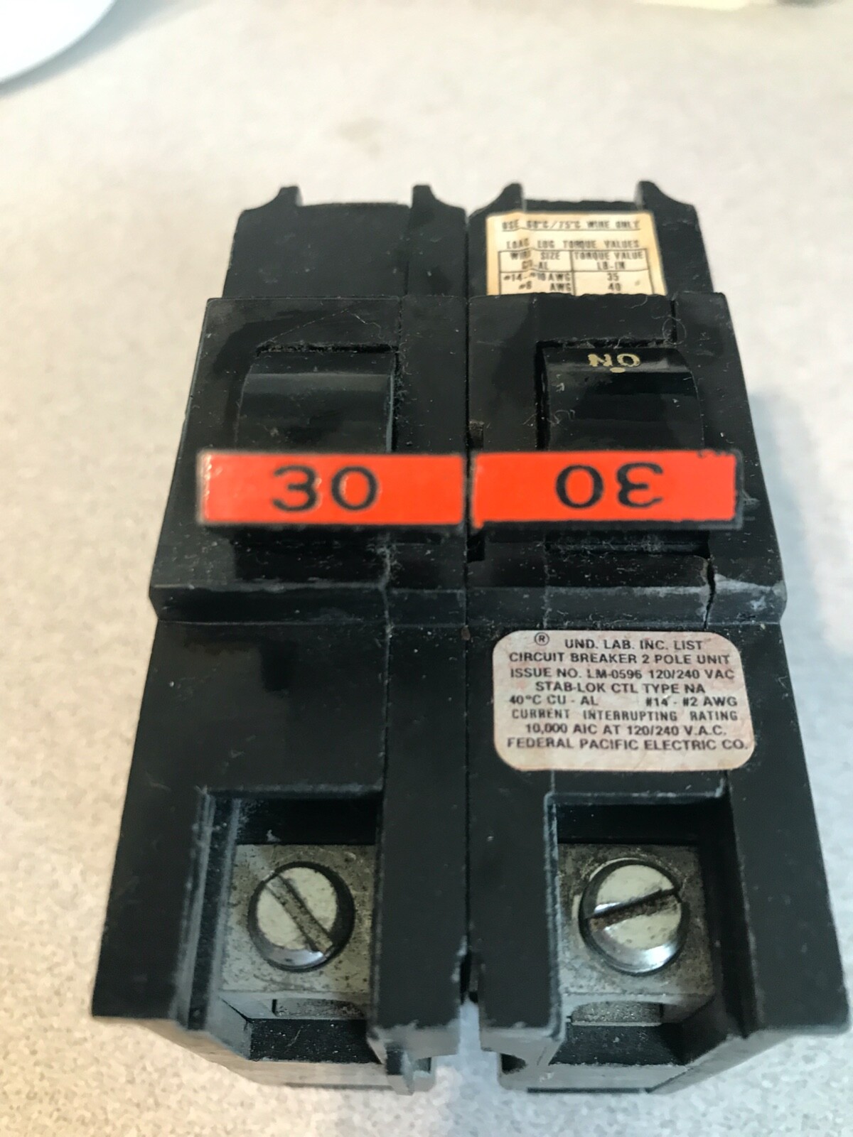 Federal Pacific Stab-Lok Breaker 2 Pole 30 Amp 240V Thick | eBay