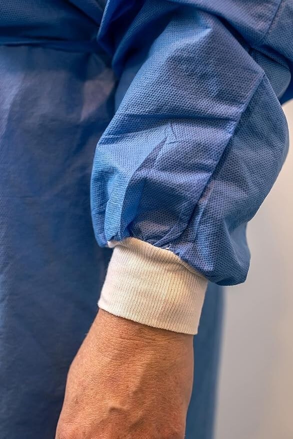 Disposable Waterproof PPE Isolation Blue Gown with Knitted Cuffs LARGE ...