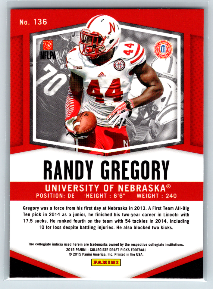 Randy Gregory 2015 Panini Prizm Draft Picks RC #136 Nebraska ...
