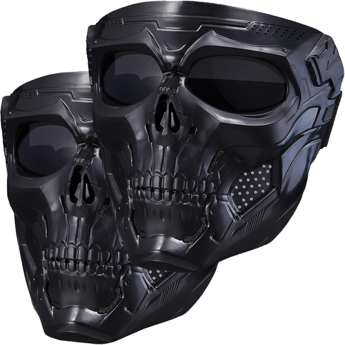 Spooky Skull Full Face Mask with Goggles Impact Resistant Army Fans ...