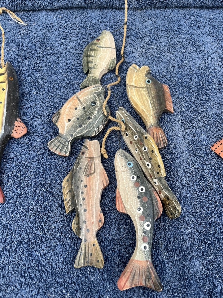 3 Stringers Wood Carved Painted Fish Beautiful Colors VG Cond | eBay