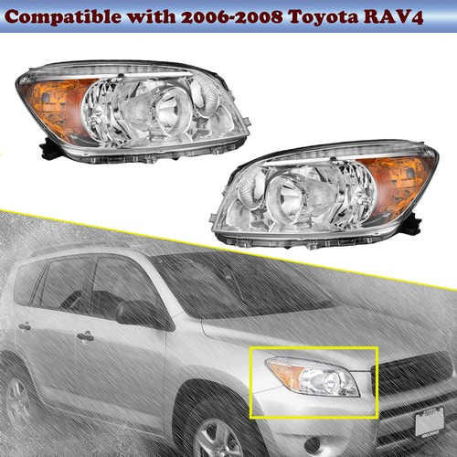 Fit Toyota RAV4 2006-2008 Headlights Lamps Chrome Housing Amber Lens ...