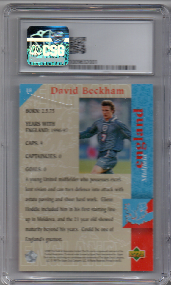 DAVID BECKHAM 1997 UPPER DECK #18 ROOKIE ENGLAND CSG 8 NM/MINT | eBay
