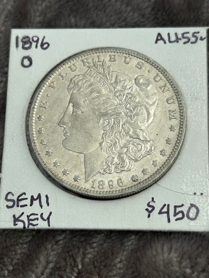 Semi KEY AU+/UNC 1896-O MORGAN SILVER DOLLAR. GUARANTEED NEVER CLEANED ...