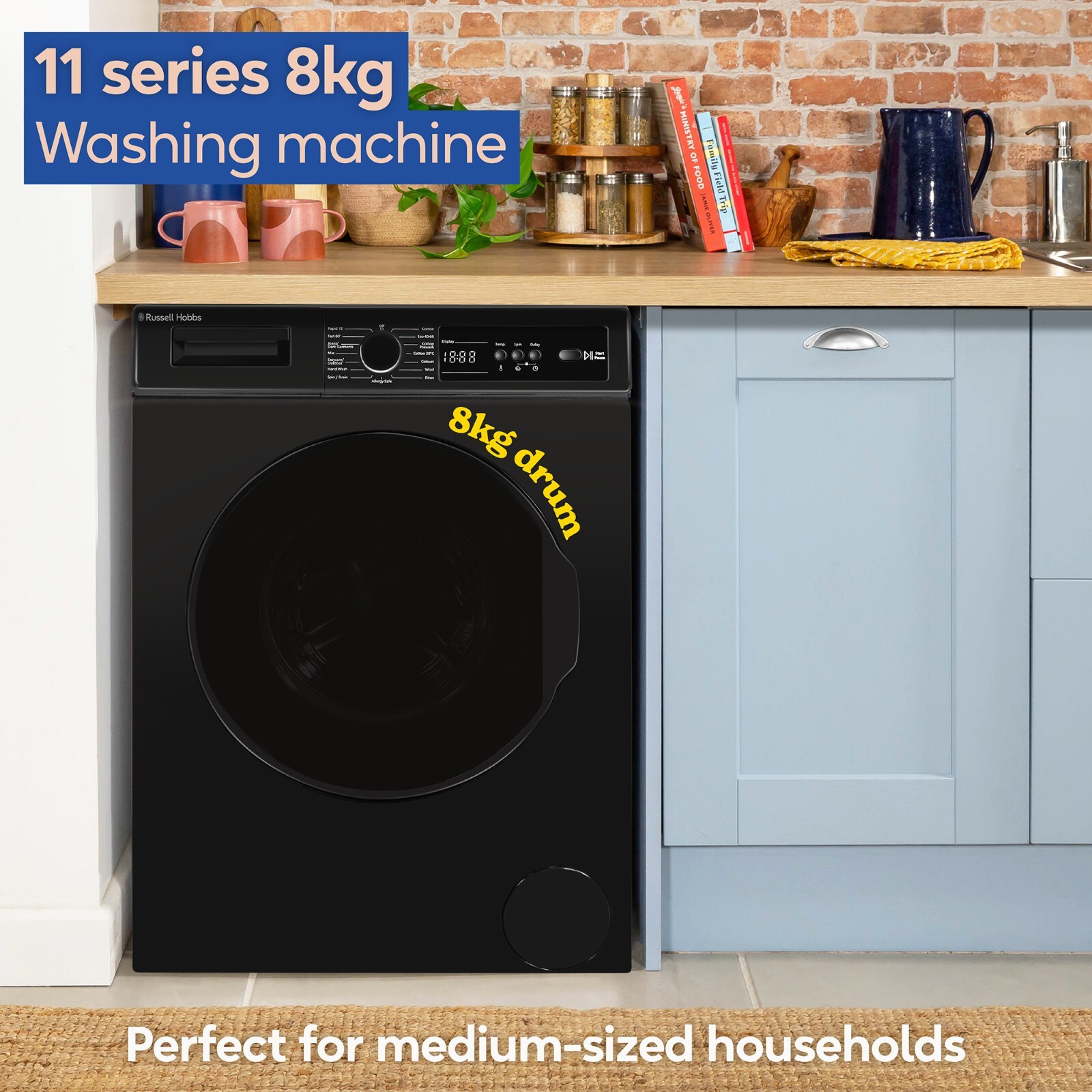 Russell Hobbs Washing Machine 8kg 1400rpm Black Freestanding RH814W111B ...