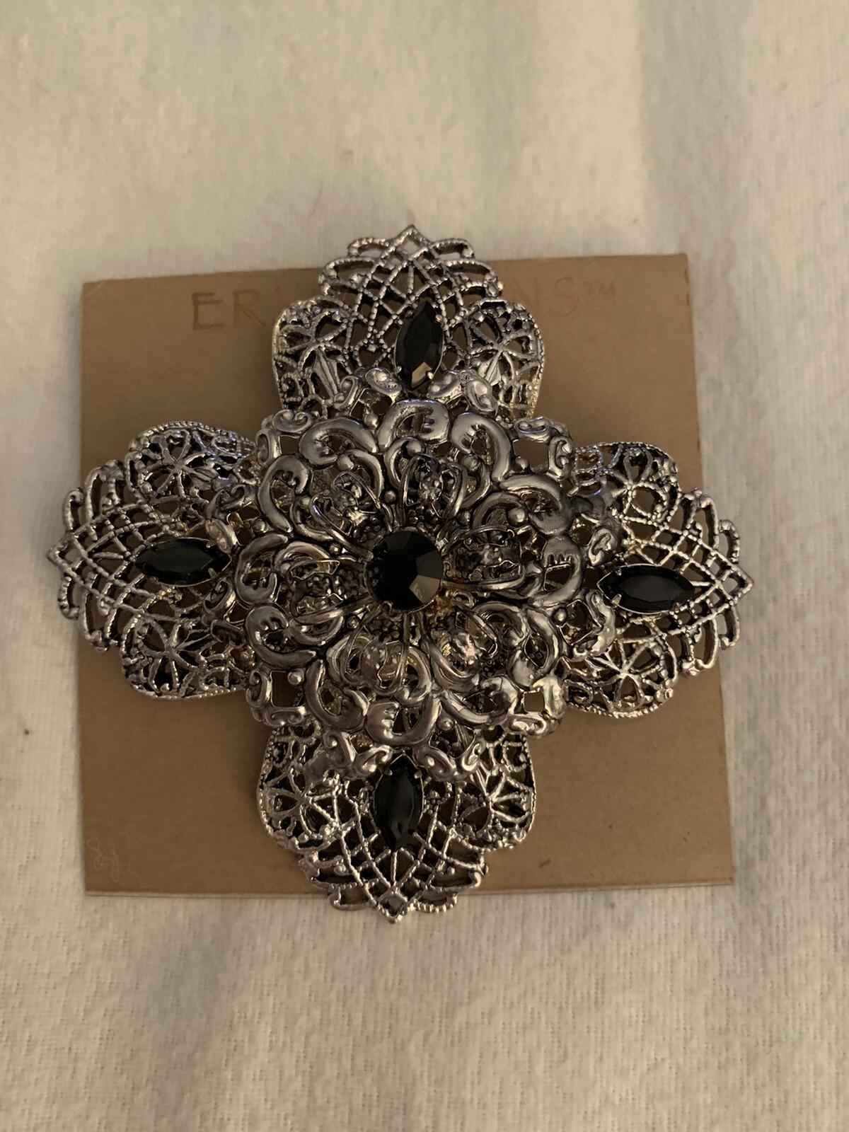 Erica Lyons Brooch Pin Cross Shape, Silver And Black Colors | eBay