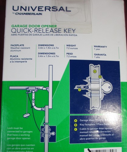 UNIVERSAL Chamberlain Quick Release Key Lock Garage Doors 7702CB-P PULL ...