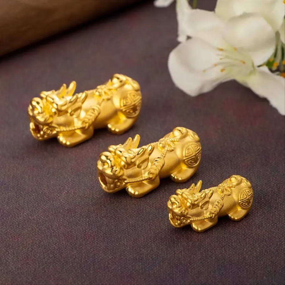 1pcs Pure 999 24K Yellow Gold 3D Wealth Dragon Pixiu Bead Pendant 3.9-4 ...