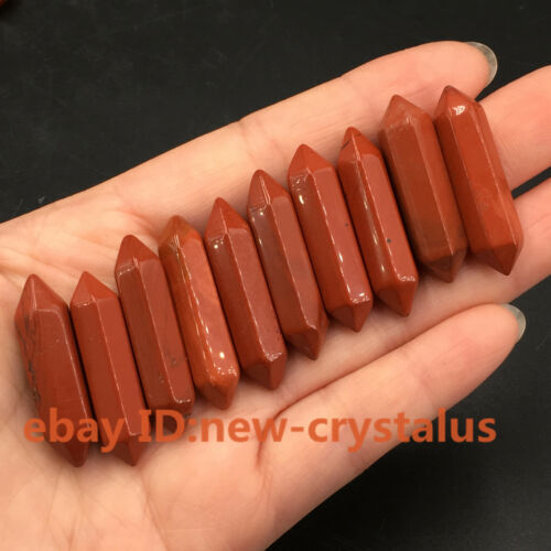 10PC Natural Red jasper Obelisk pendant Quartz Crystal Wand Double ...