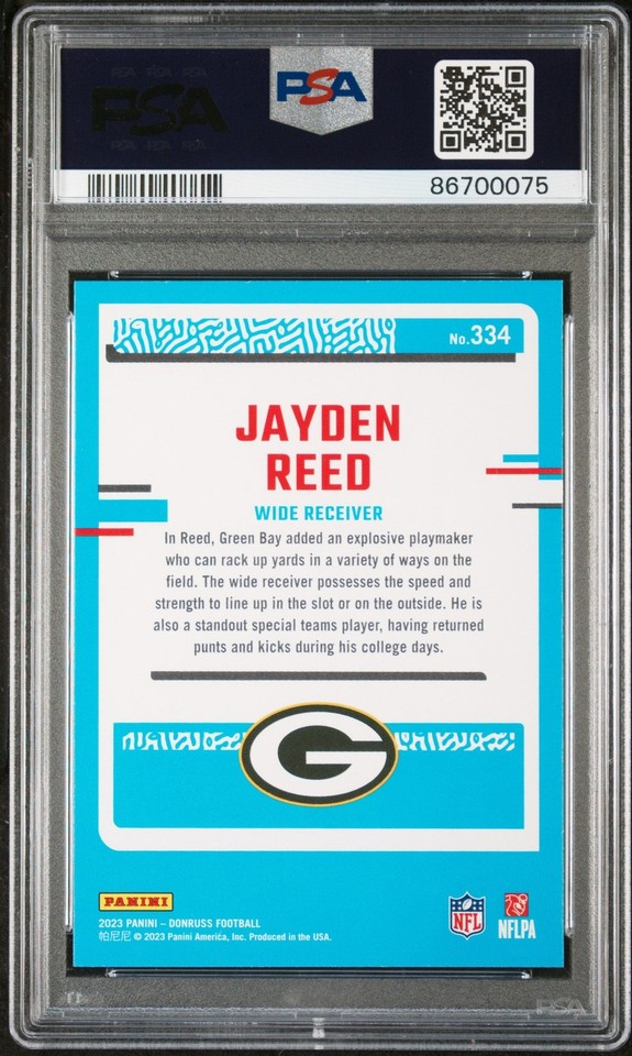 Graded 2023 Panini Donruss Jayden Reed #334 Rookie RC Football Card PSA ...