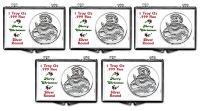 X5 Snaplock Gift Holder Merry Christmas Silver Round Coin Cases By ...