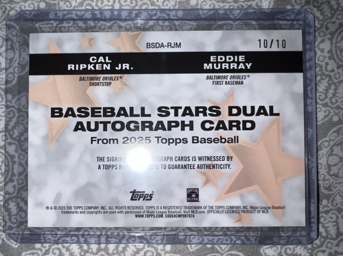 Cal Ripken Jr and Eddie Murray Baseball Stars Dual Autograph Card 10/10 ...