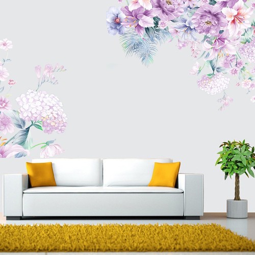 New Practical Wall Stickers Purple Peony Removable Waterproof ...
