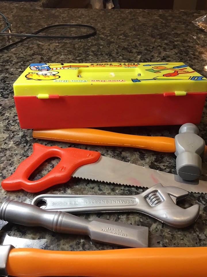 Vintage 1960's YOUR OWN TOY TOOL BOX SET Hammer NON TOXIC Hard Plastic ...