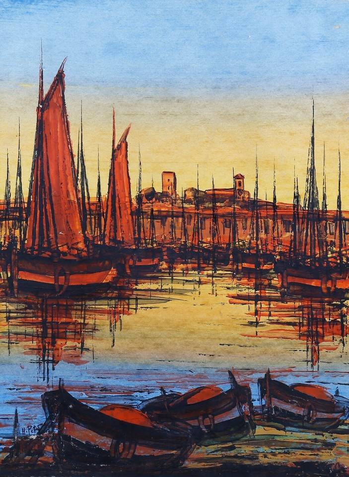 Marine Boats At The Port At Sunrise Fauvism Expressionism Signed | eBay UK