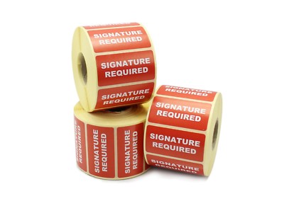 SIGNATURE REQUIRED. Red & White shipping Labels / Stickers. FREE UK P&P ...