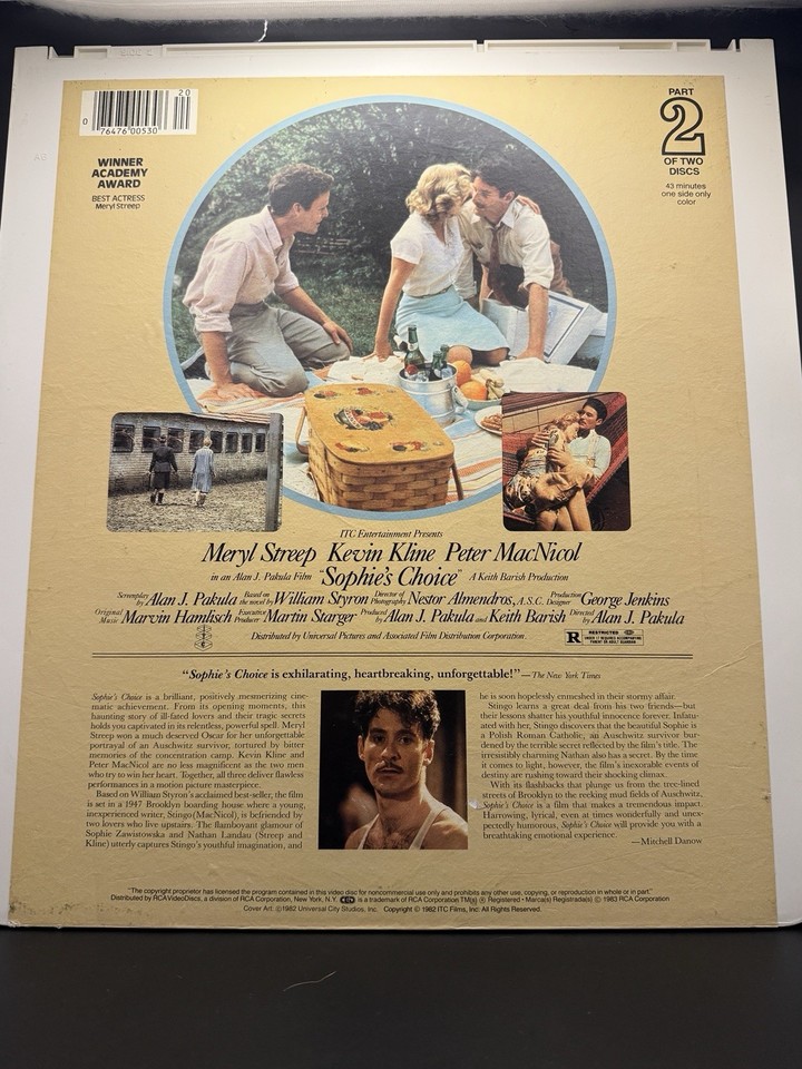 Sophie's Choice RCA SelectaVision CED VideoDisc Meryl Streep 1982 Disc ...