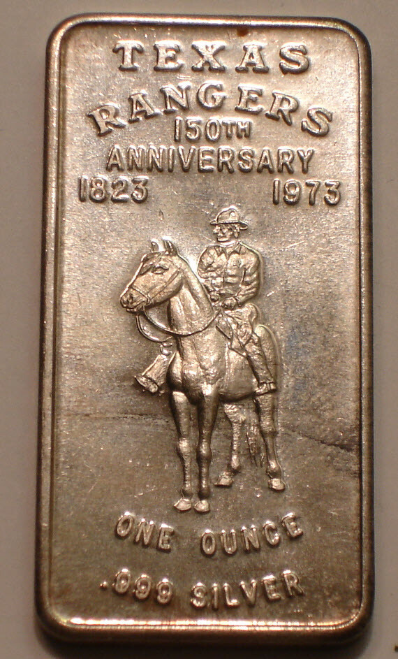1823 - 1973 TEXAS RANGERS 150th Anniversary 1 oz .999 SILVER Ingot | eBay