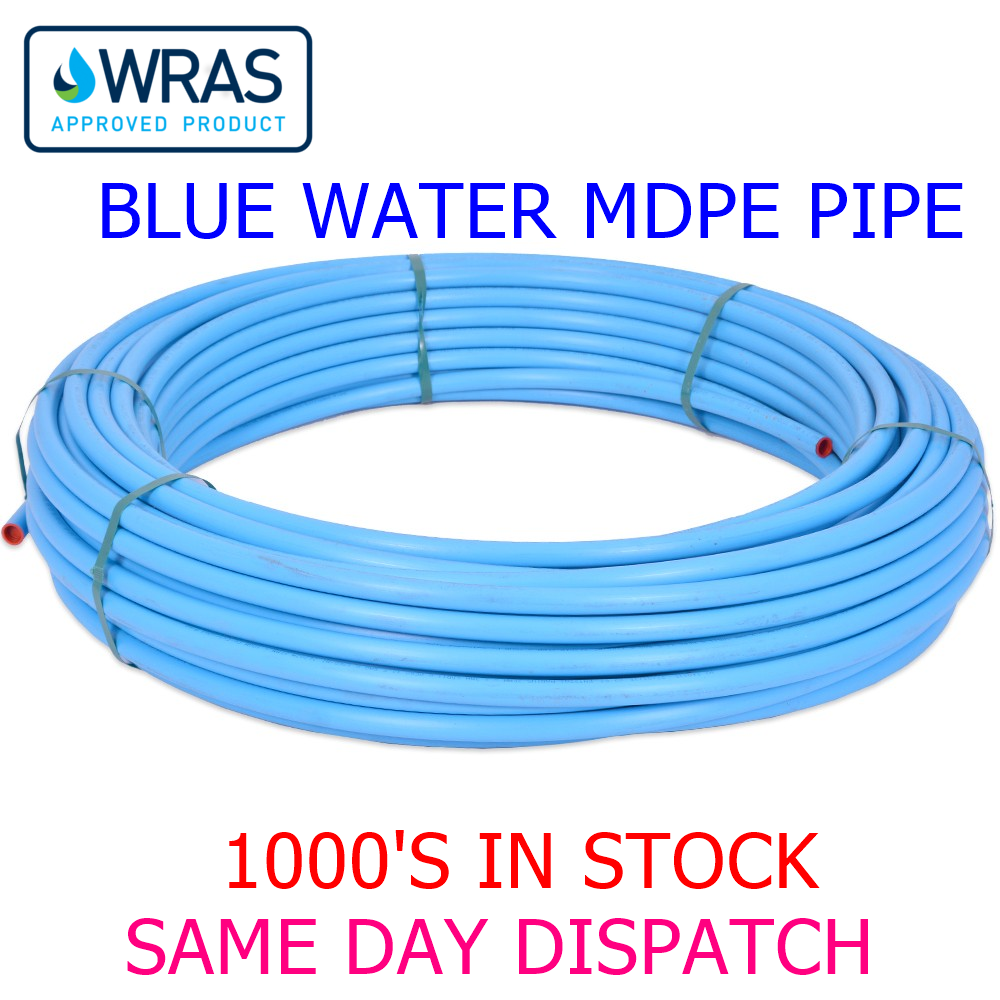 25mm Blue MDPE Water Mains Supply Alkathene Pipe 50 metre 50m roll ...
