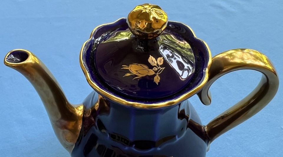 3 pc Bareuther Waldsassen BTH 90 Echt Cobalt w Gold Coffee Pot, Sugar ...