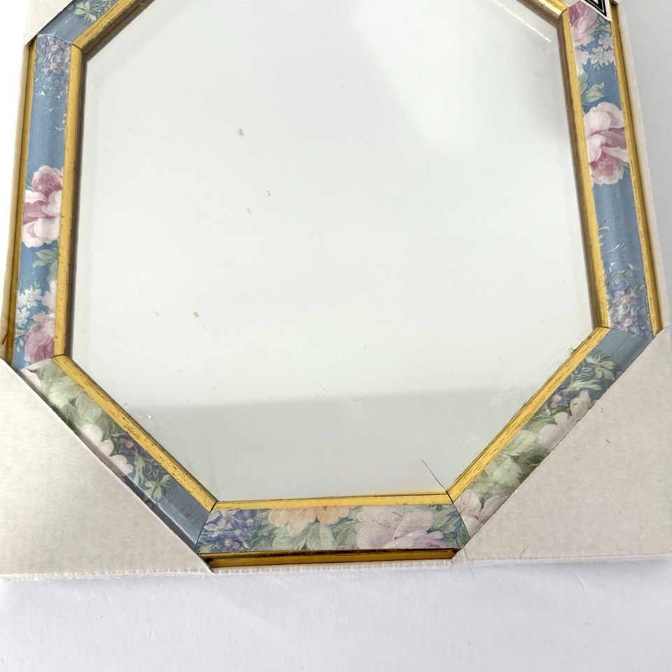 Vintage Wall Mirror 80s 90s Floral Design Dead-stock New Octagonal Blue ...