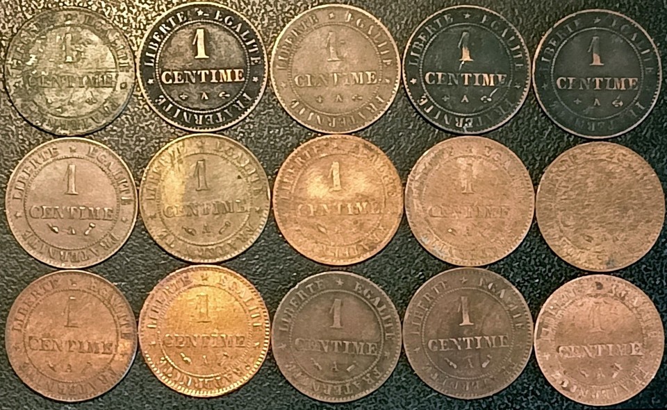 France - IIIème République - lot de x15 1 centimes Cérès de 1872 à 1897 ...