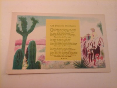 Vtg 1930-1945 Linen Postcard "OUT WHERE THE WEST BEGINS" POEM | eBay