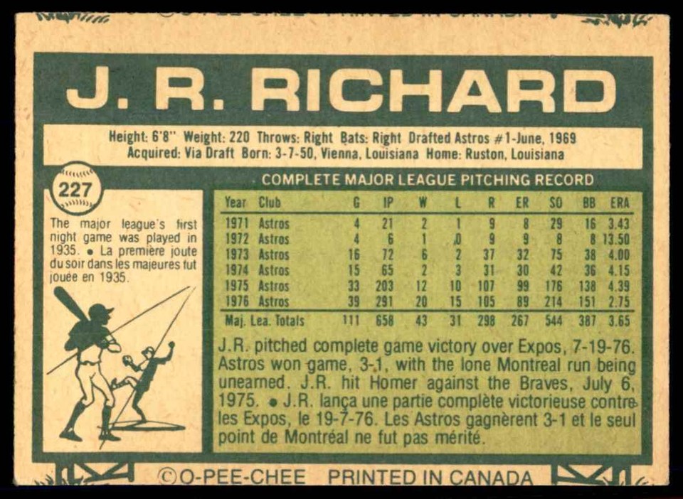 1977 O-PEE-CHEE J.R. RICHARD HOUSTON ASTROS #227 | eBay