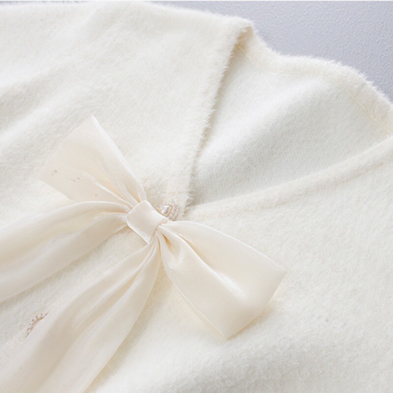 Lady Faux Fur Cardigan Preppy Fluffy Furry Bowknot Button Soft Sweet ...