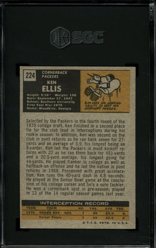 1971 TOPPS #224 KEN ELLIS RC PACKERS SGC 5 | eBay